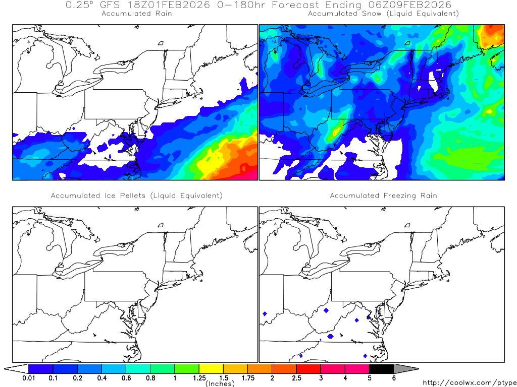 18Z gfs Northeast United States Forecast Accumulated Precip Type: Animation