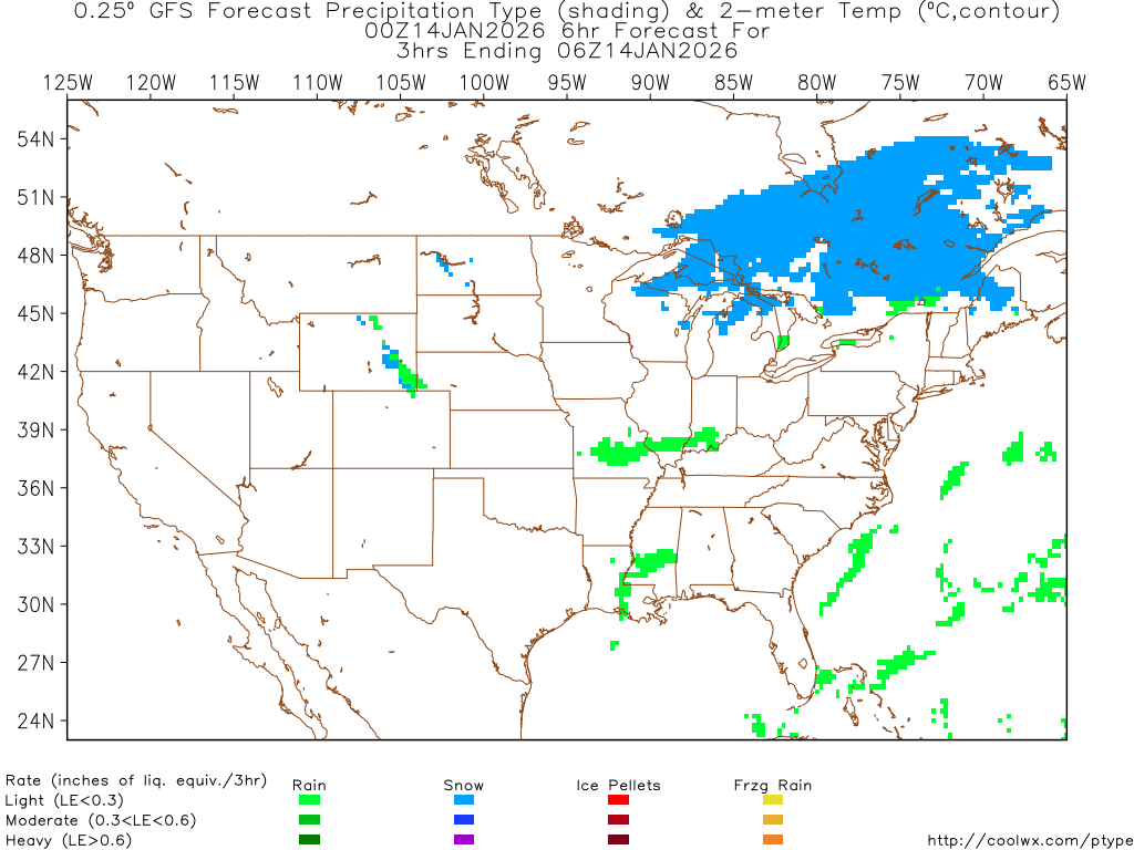 00Z gfs Contiguous United States Forecast Precip Type:6hr forecast